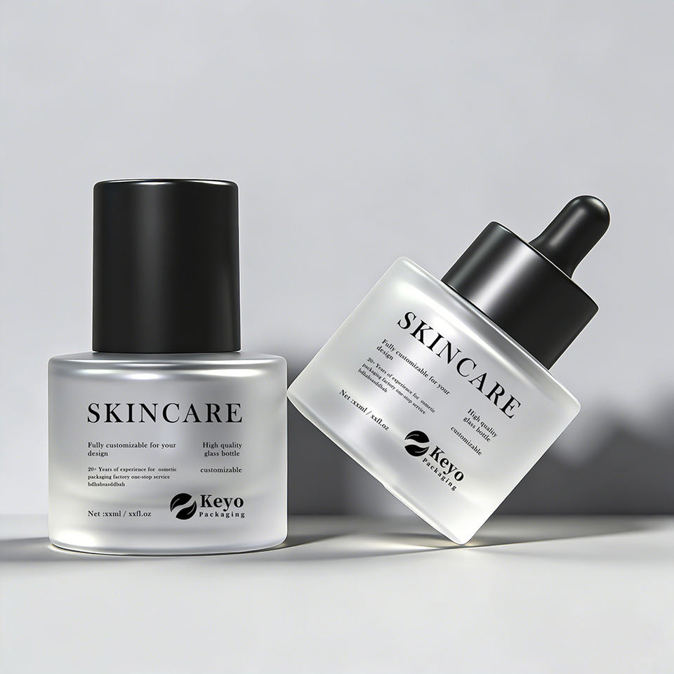 Luxury Design 50ml Cylinder Glass Serum Bottle Matte Black Color ...