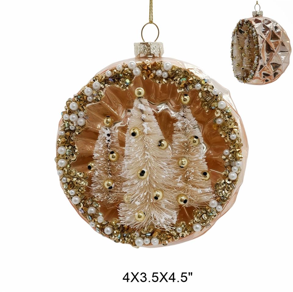 Glam Gold Mini Tree Glass Christmas Ball Ornament Pearl Sequin Adorned ...