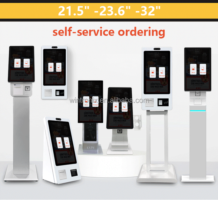KFC Restaurant 32 Inch Touch Screen Cashless POS Fast Food Self Service Order Payment Terminal ...