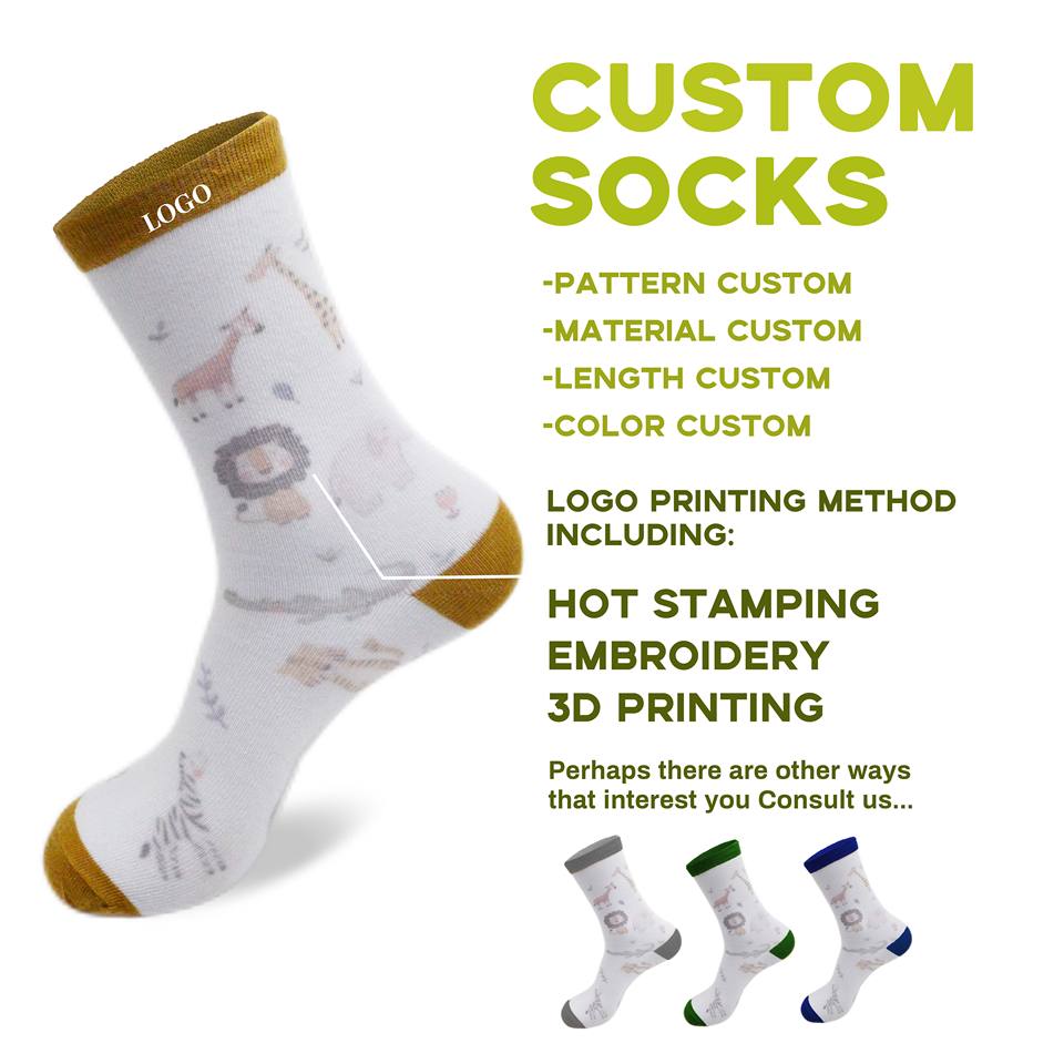 Custom Logo Kids' Safari Animal Crew Socks Cotton Watercolor Style ...