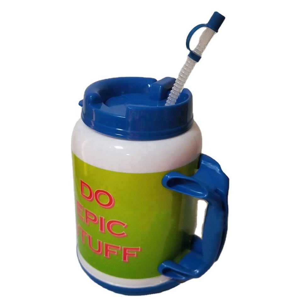 2000ml Double Plastic Mug with Straw Camping Water Cup Eco-Friendly Thermal Insulation Custom ...