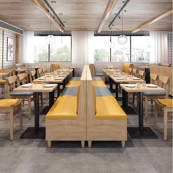 Commercial Dining Table Set Leather Booth Seating Set Solid Wood Restaurant Furniture Cafe Table ...