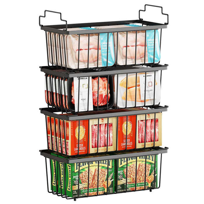 4-Pack Stackable Metal Freezer Baskets & Organizer - OEM Available