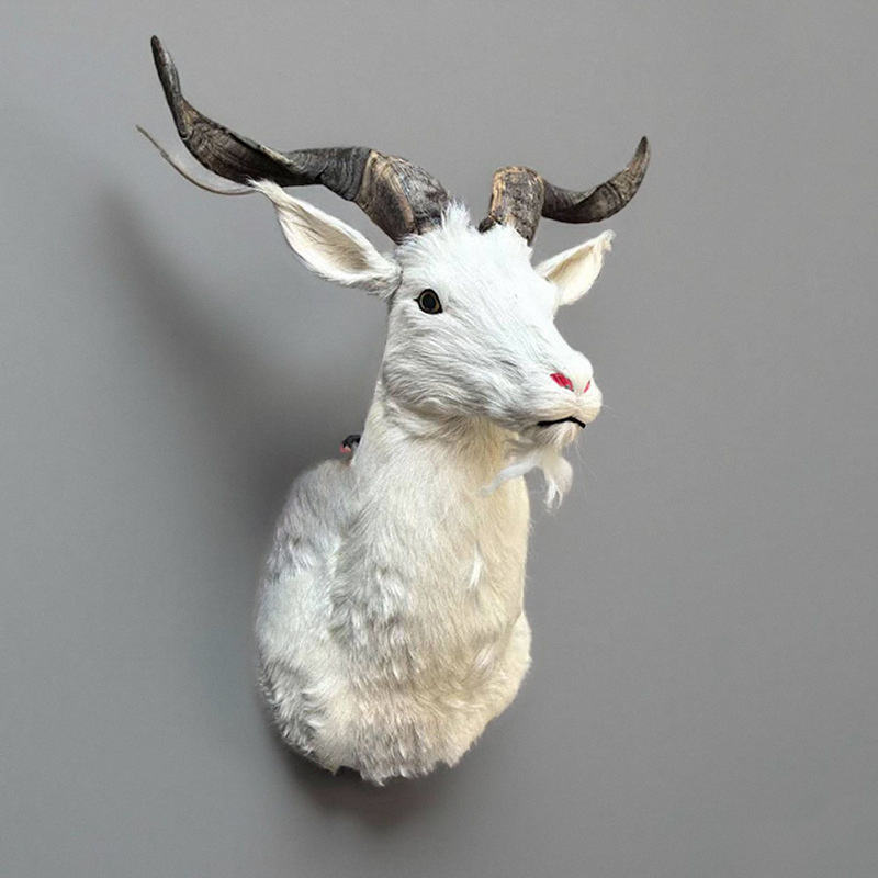 Modern Retro Artificial Plush Fur Goat Head Pendant Home Wall ...