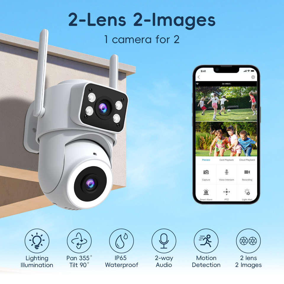 TUYA 4MP Wifi Home Survalance Ptz Camera Dual Lens Dual Screen Ai Human ...