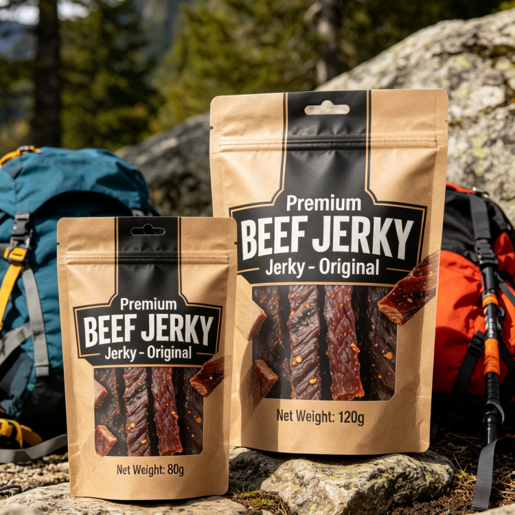 Custom Printed Snack Packaging Bags for Dried Meat Beef Jerky Flat ...