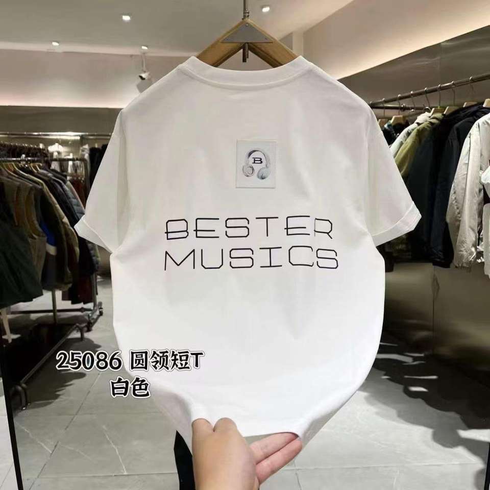Letter Print Drop Shoulder Unisex Men's T-Shirt Chest Logo Back Pattern ...