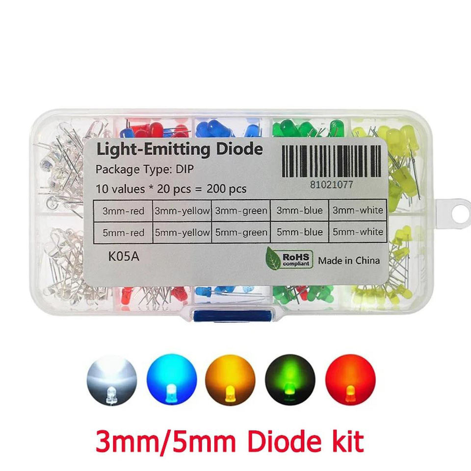 60-200PCS F3 F5 LED Diode Assorted Kit 3mm 5mm LED Light Emitting ...