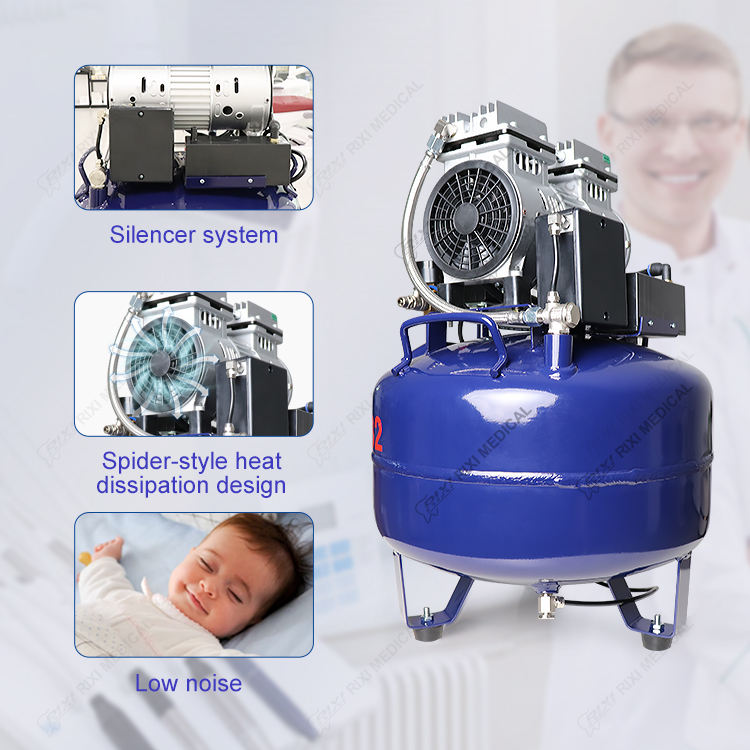 Oil Free Dental Air Compressor - 0.8mpa Capacity & Blue Metal