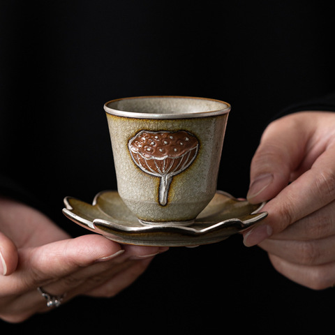Kiln Baked Glow Lotus Cup and Saucer Sets Japanese Stoneware Kung Fu ...