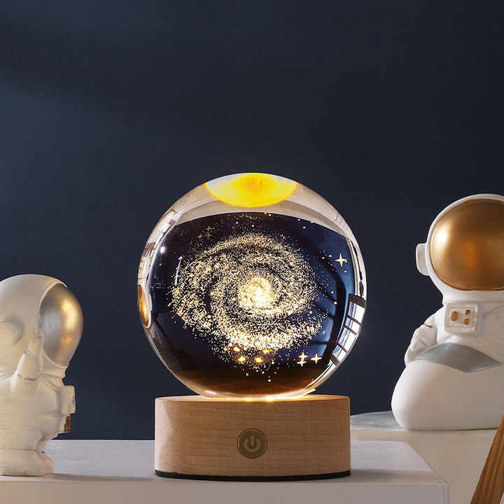 3D Carved Star Solar System Table LED Lamp Wood Base