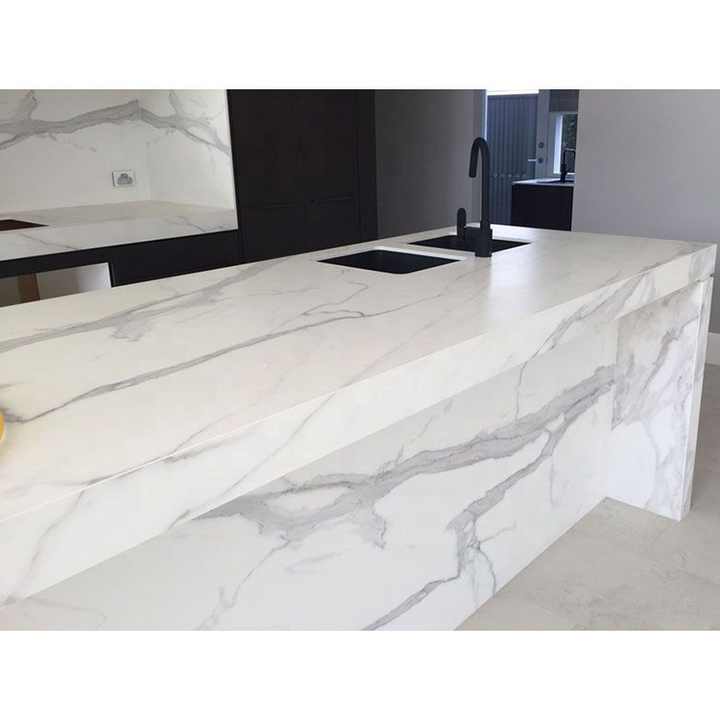 Composite Stone Slab Price White Calacatta Quartz Countertops for Kitchens