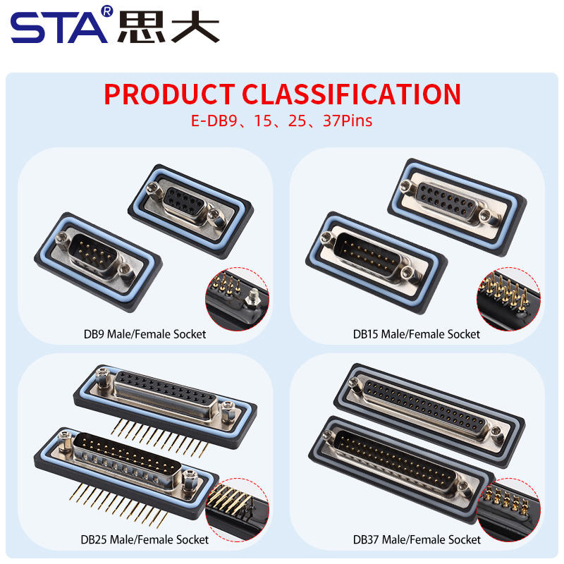 D-SUB IP67 Waterproof Connector DB15 Curved Male Female Socket Straight ...