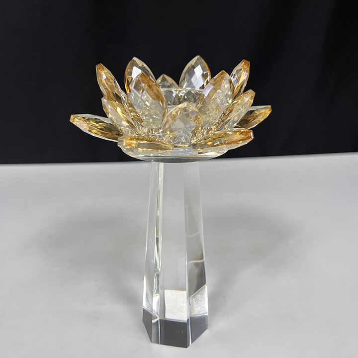 Champagne Gold Color Crystal Glass Lotus Flower Candle Holder for Table ...