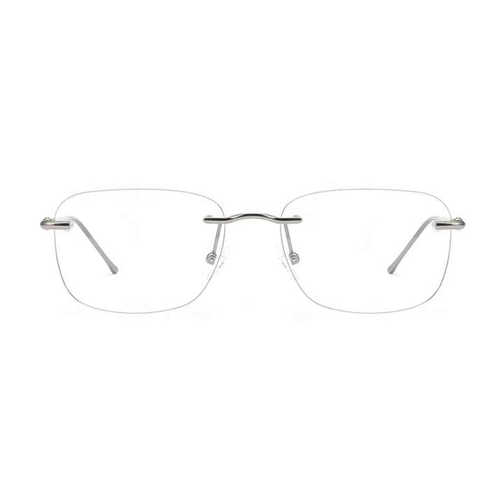 Classic Single-Color Square Shape Ultra-Light Metal Rimless Optic ...