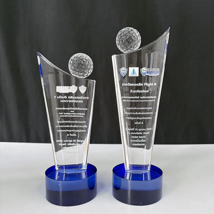 Personalized Optical Crystal Golf Award Trophy with Blue Base MH-MJ0492 ...