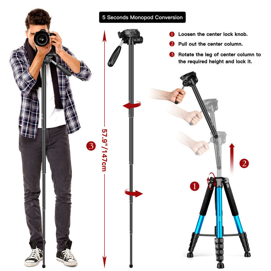 72" Professional Camera Tripod Monopod Stand Aluminum Portable Design ...
