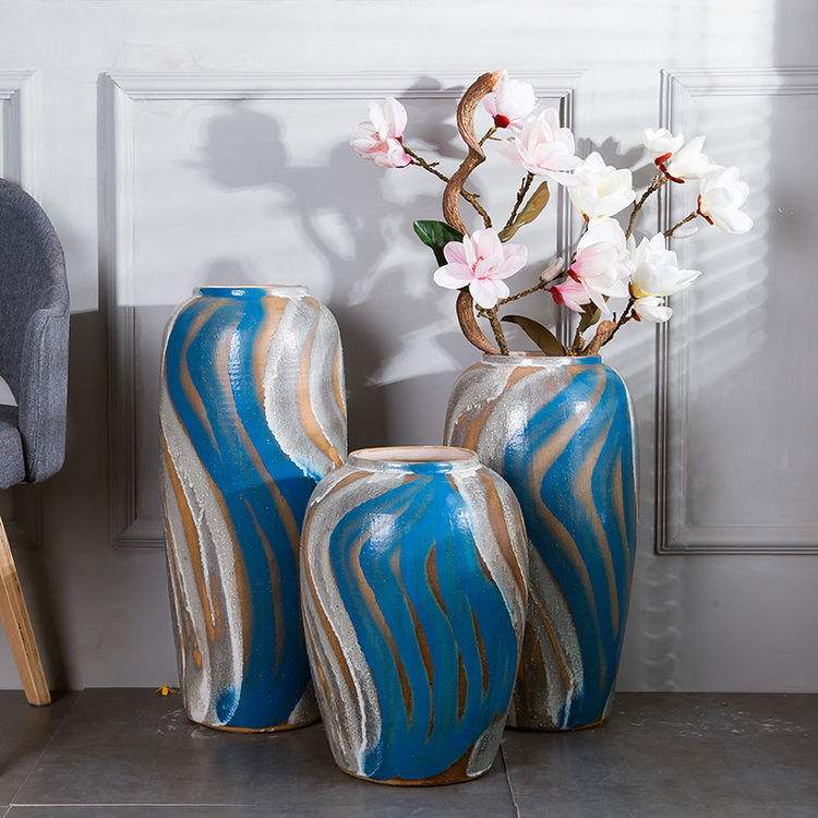 Tall White And Blue Vases