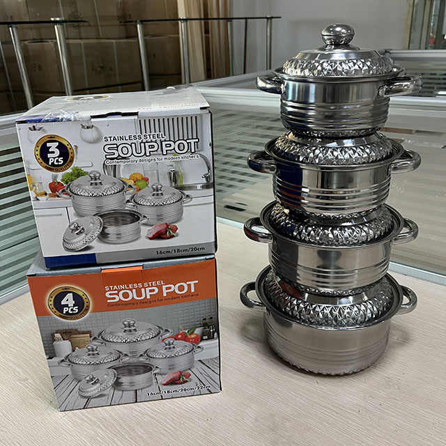 16-22cm Stainless Steel Round Shape Soup Cookware Sets Stock Pots Round ...