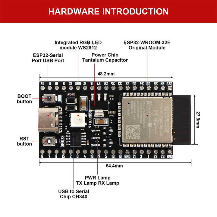 Honclay ESP32-DevKitC-32E 4MB CP2102 Type-c Development Board Esp32-wroom-32e-n4 Esp32 Wroom 32e ...
