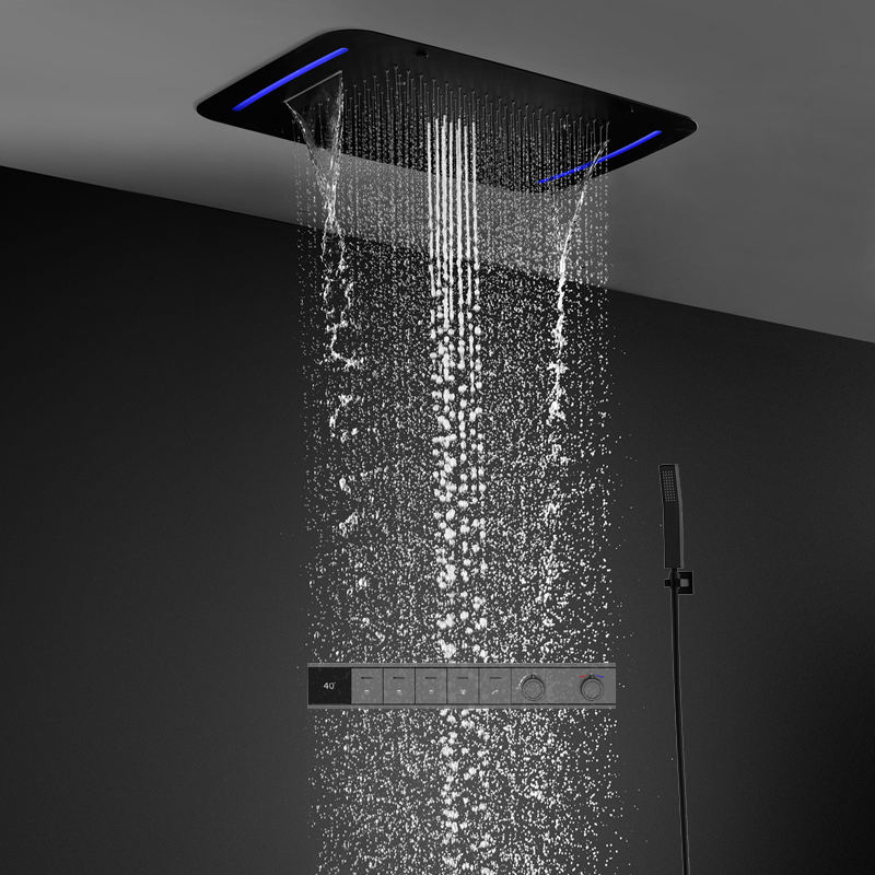 Modern Concealed LED Wall Mount Shower System 5 Functions Black SPA ...