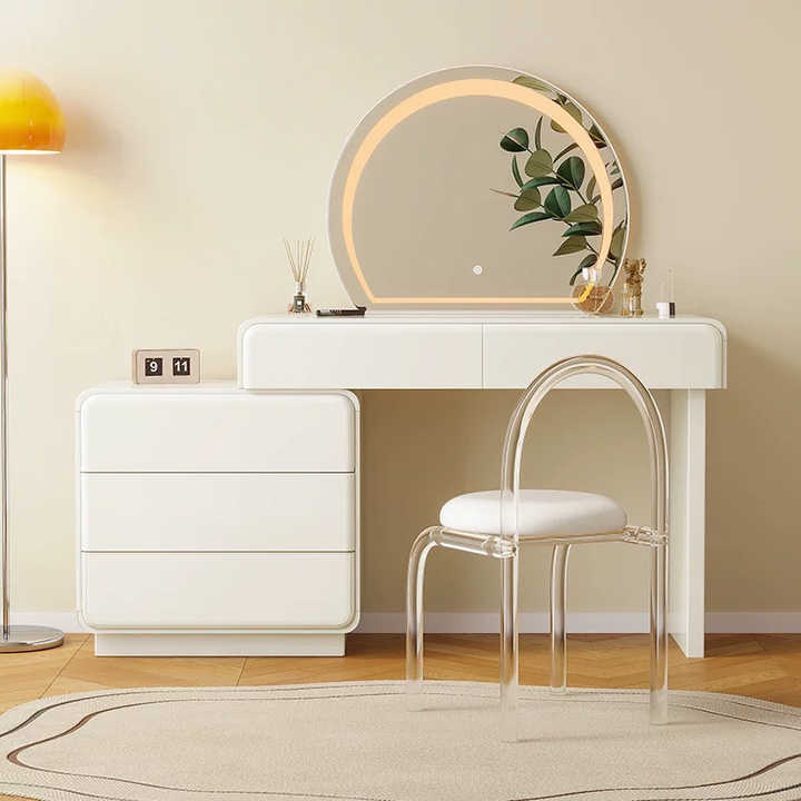 Cream Style Beige Dressing Table with Chairs High Quality Modern Makeup ...