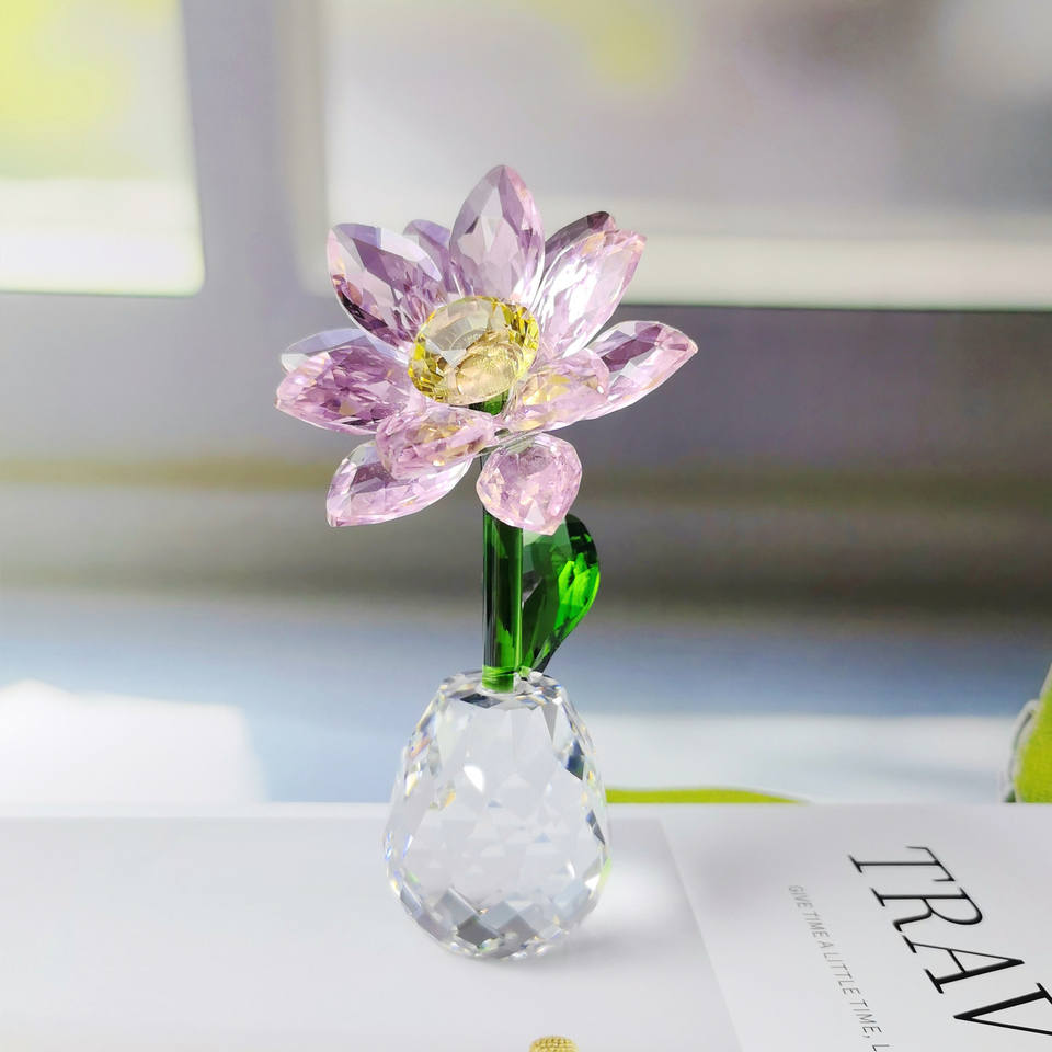 Gravure Printed Crystal Pink Sunflower Ornaments Home Office Desktop ...
