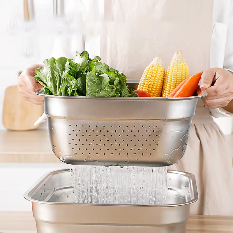 Thickened Stainless Steel Drainage square Basin Flat-bottomed Household ...