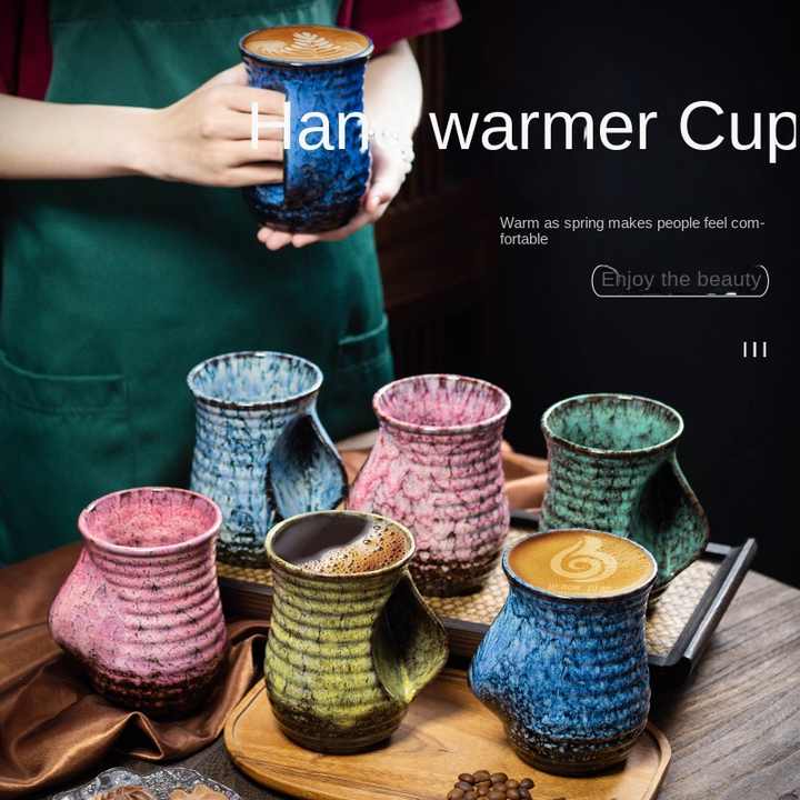 Hand Warming Mugs - Ceramic Coffee Cups with Pocket Handle