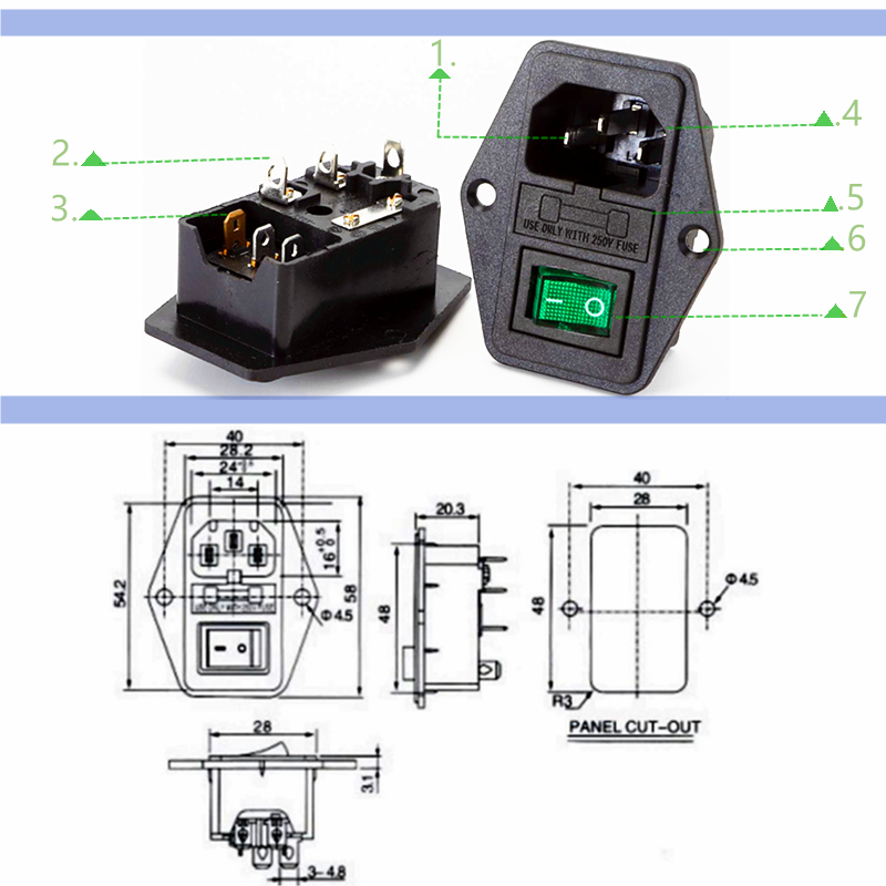 Kcd1 Rocker Switch With Push Button Micro Power AC or DC Adapter / Pcb ...