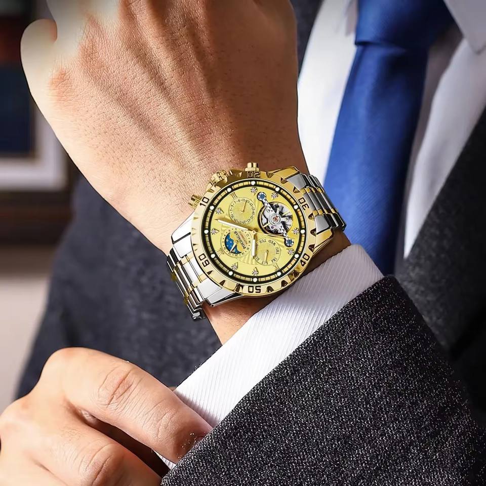 POEDAGAR 1412 Men's Mechanical Watch Tourbillon Gold Stainless Steel ...