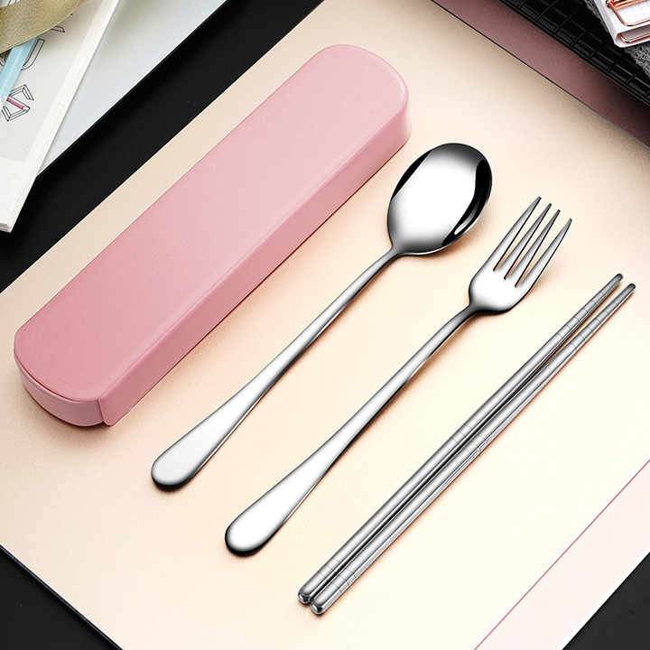 Stainless Steel Travel Utensils Set with Case Full Size Fork Spoon ...