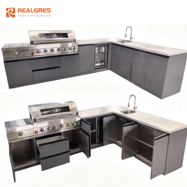Realgres Custom Modular Outdoor Kitchen BBQ Shed Set with Quartz Stone ...