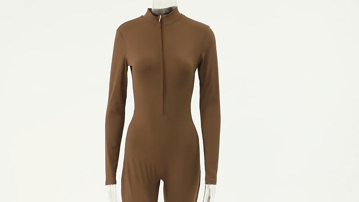 CLT8306 autumn winter Zip Nude Long Sleeve activewear Yoga Bodysuit High Intensity Fitness Yoga ...