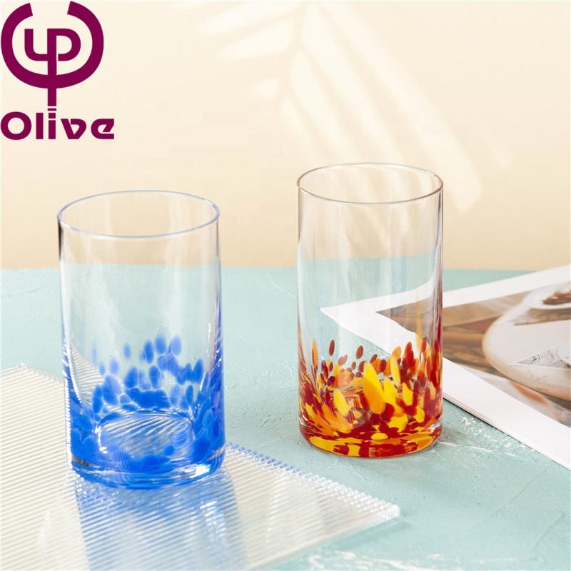 Gift Restaurant Bar Hand-blown Stemless Tumbler Orange Blue Colorful ...