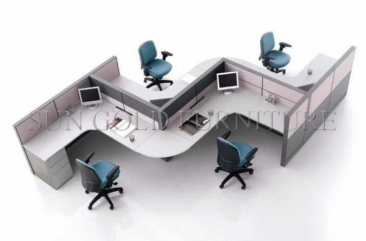Modern L Shaped Desk - 3 Person Office Table by HONGYE SHENGDA