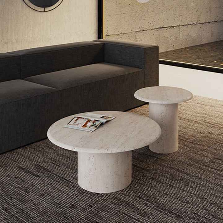 Natural travertine coffee table round tea table designer super white ...