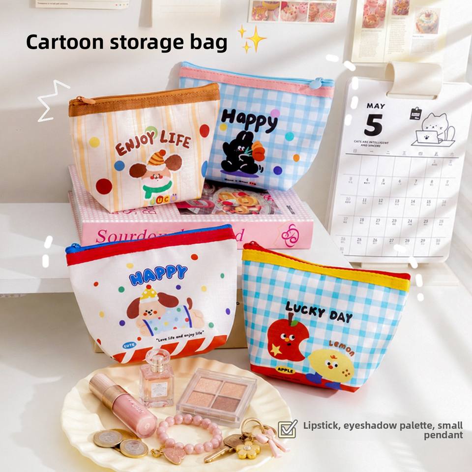 Cute Cartoon Towel Hand-Held Makeup Bag & Transit Card Coin Purse with ...