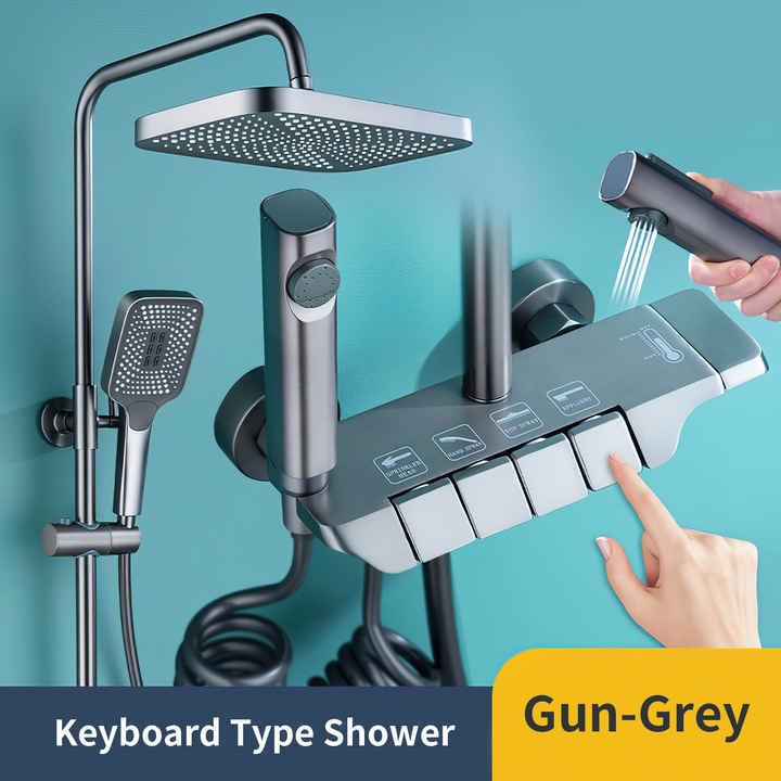 Piano Key Bathroom Big Rainfall Black Shower Head Faucet Set