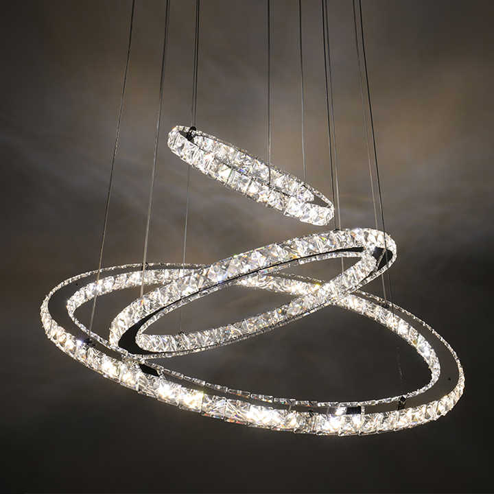 JYLIGHTING 3 Ring LED Pendant Light - Modern Crystal Chandelier