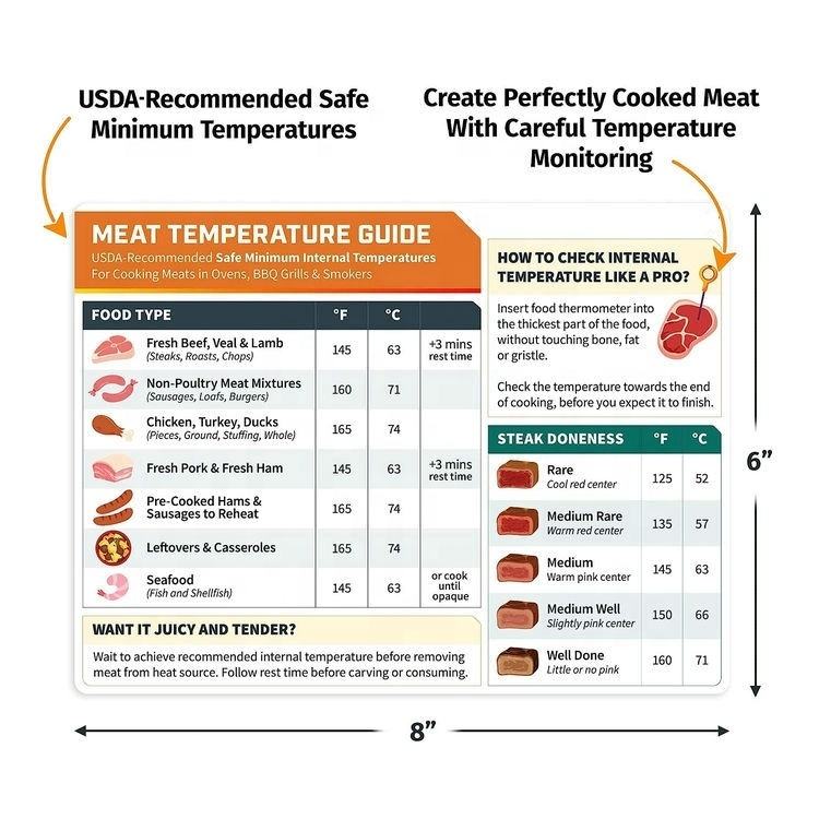 Meat Temperature Chart Magnet Chicken Turkey Beef Steak Cooking Grill ...