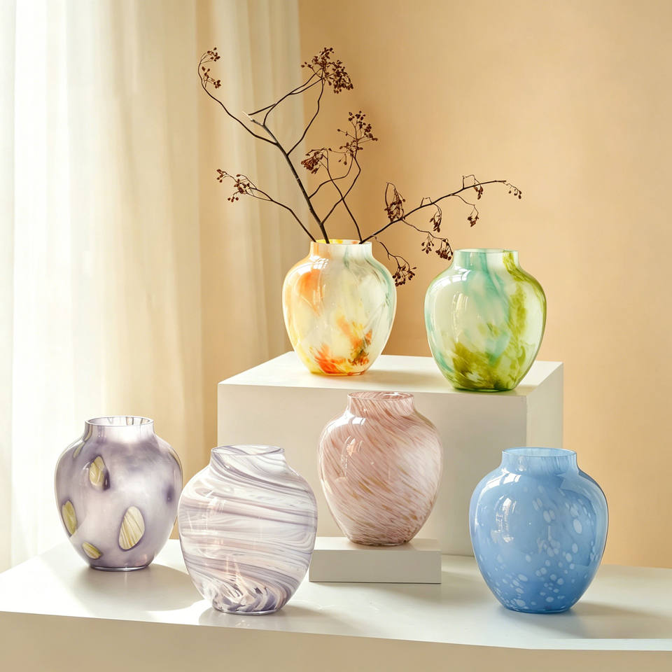 Handmade Gradient Orange Glass Vase Oversized Belly Art Vase Luxury ...