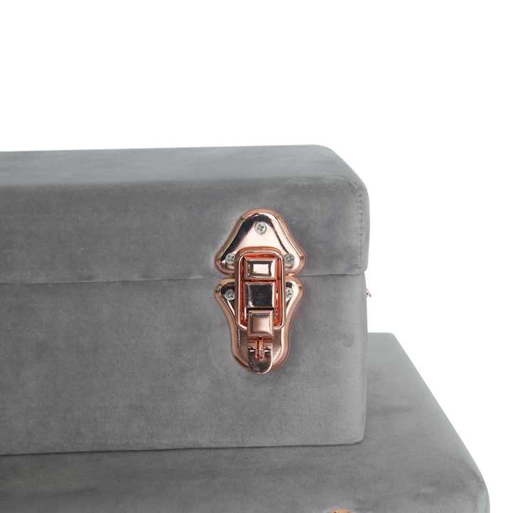 Home Furniture Velvet Fabric Storage Trunk With Rose Gold Accessories ...
