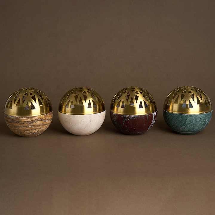Arabic Beige Marble Travertine Mubkhar Bokhoor Burner Set