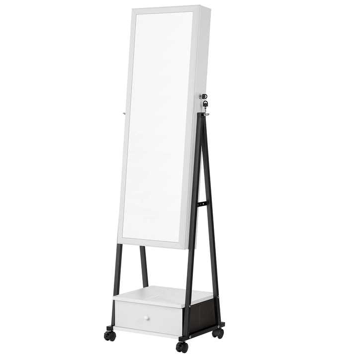SONGMICS Mirror Glass Jewelry Armoire Cabinet with Casters