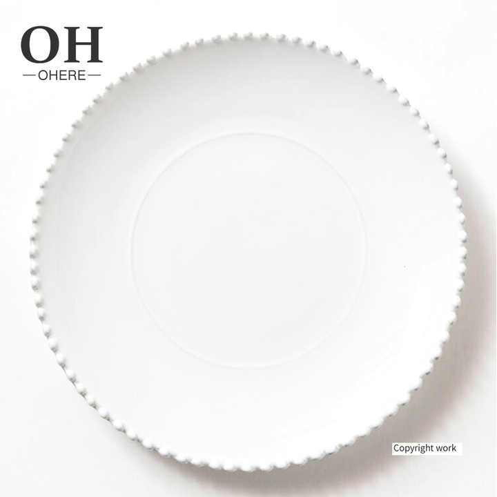 Ohere Nordic White Beaded Ceramic Dinner Plates Sets