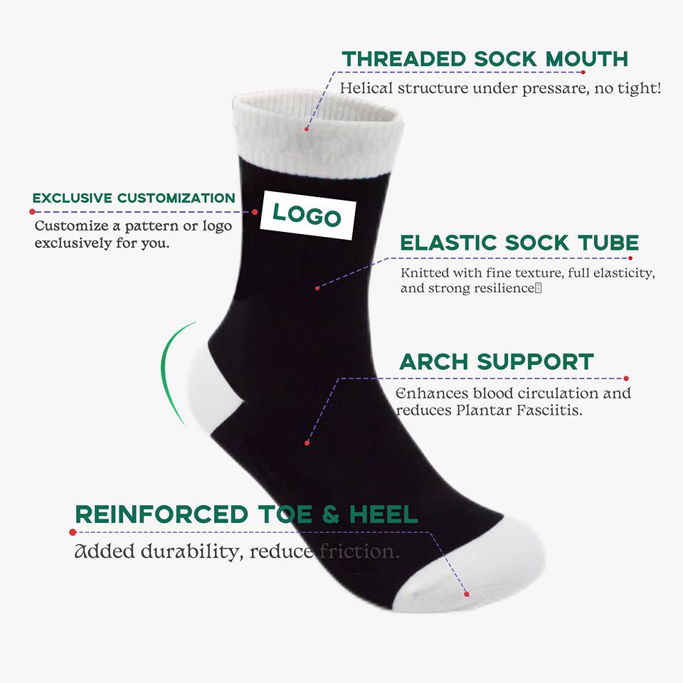 Custom Logo Black and White Crew Socks Unisex Cotton Socks for Brand ...