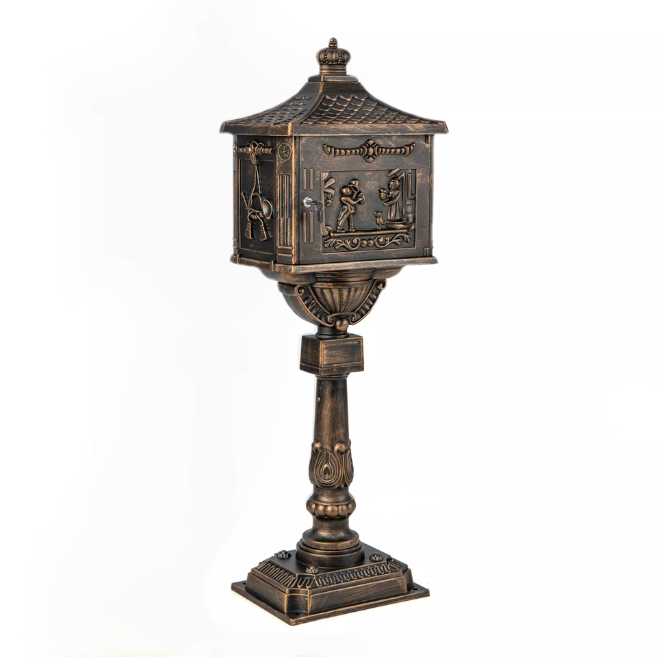 Heavy Duty Free Standing Cast Aluminum Mailbox Black Security Postal ...