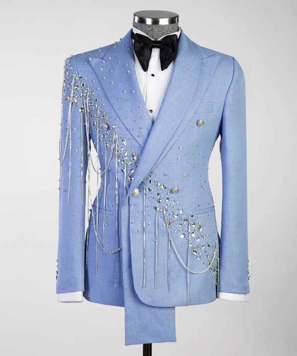 Custom Rhinestone Shining Suit for Men Groom Luxury Prom Pearl Ornament ...