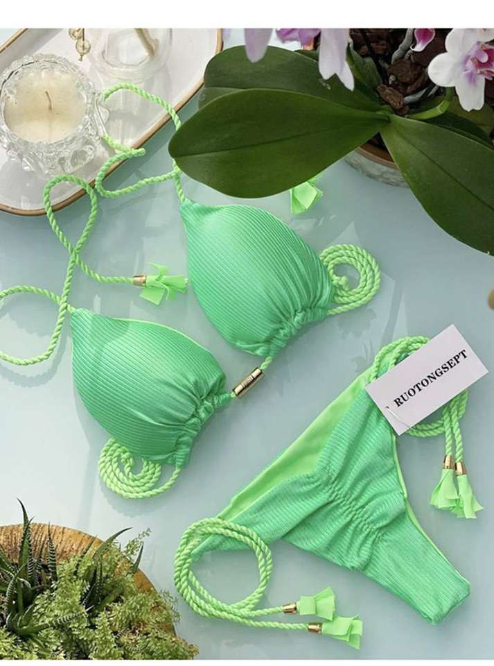 New European American-style Sexy Resort Spa 2-Piece Solid-Color Braided ...